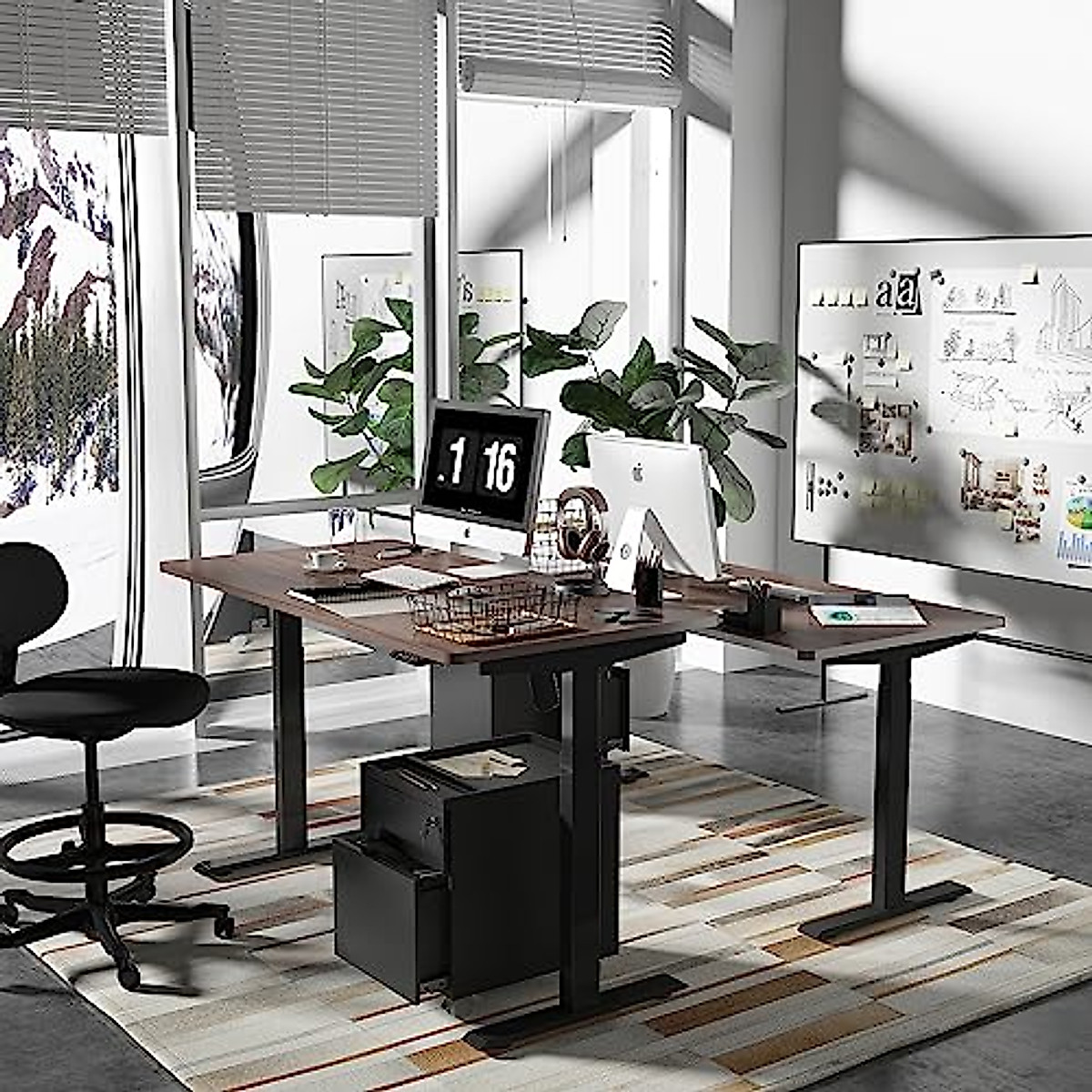 ALFA FURNISHING Height Adjustable Standing Desk, 60” x 30” inches Electric Standing Desk with Whole Piece Desk Board, 2 Pre-Set Memory Button Sit Stand Desk for Home Office Workstation