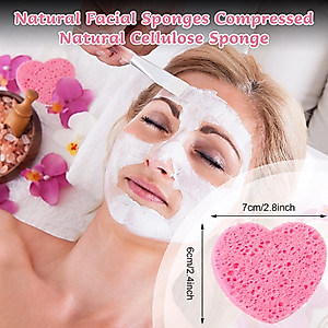 Patelai 50 Count Heart Compressed Facial Sponges Valentine's Day Pink Pads for Face Cleansing Exfoliating Makeup Remover Skincare Travel Home