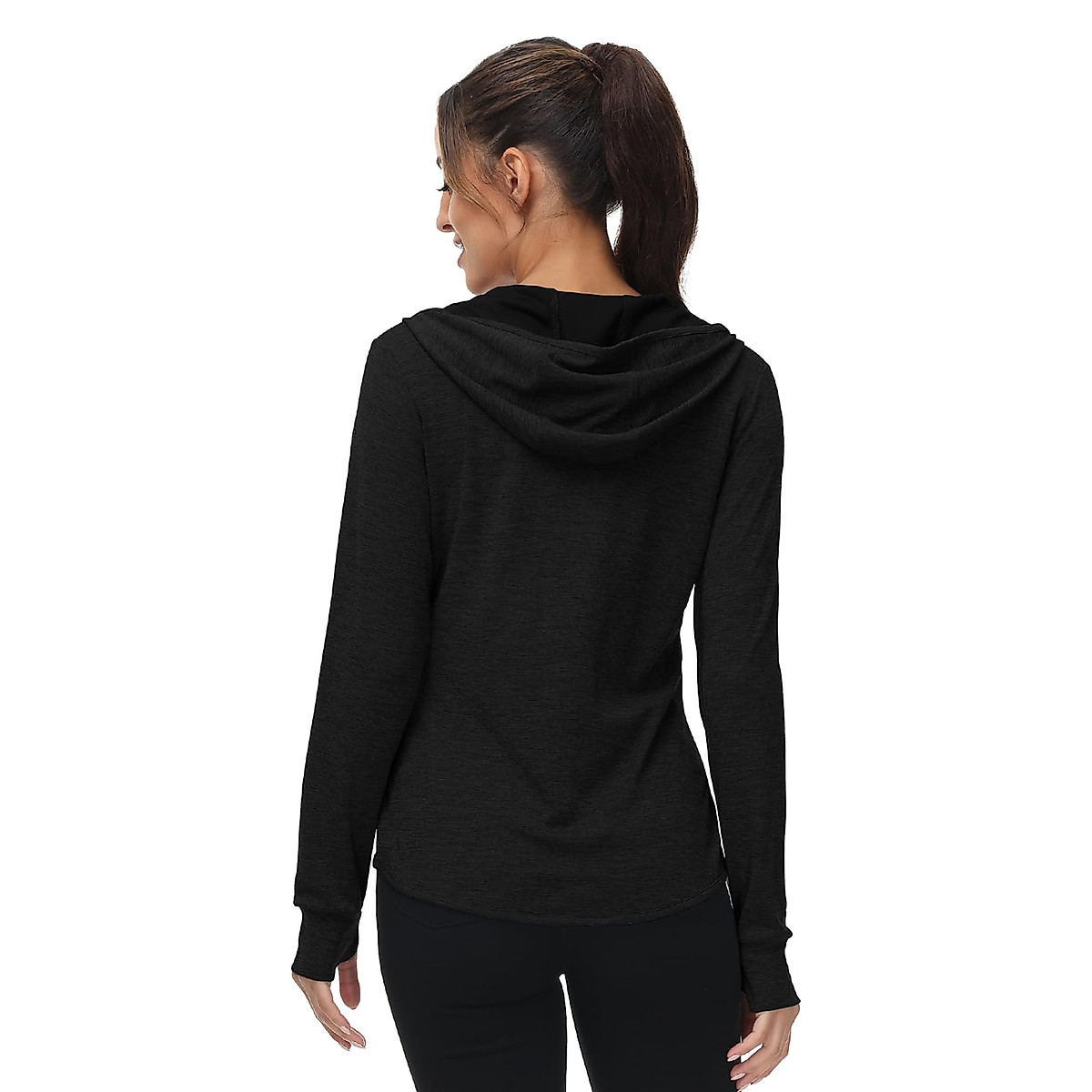 TBMPOY Womens UPF 50+ Sun Protection Hoodie Jackets Light Weight Long Sleeve Shirts Hiking Outdoor Full Zip Tops Black XXL