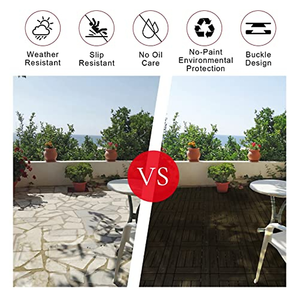 VANCASTLE 9PCS Wood Interlocking Deck Tiles 11.8"x11.8", Patio Flooring Outdoor Waterproof All Weather Use, Wood Flooring for Patio Garden Poolside Front/Back Yard, Espresso-Checked