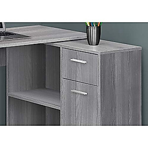 Monarch Specialties Workstation with Storage Shelves and Cabinet for Home & Office-Contemporary Style L Shaped Computer Desk, 46" L, Grey