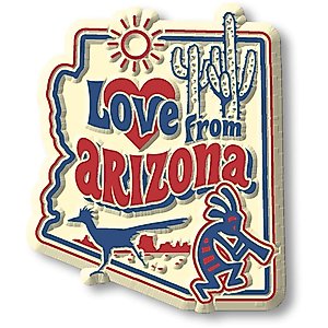 Love from Arizona Vintage State Magnet by Classic Magnets, Collectible Souvenirs Made in The USA, 2.1" x 2.5"