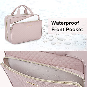BAGSMART Travel Toiletry Bag, Toiletry Bag for Women with Makeup Bag, Water-resistant Travel Makeup Organizer with Hanging Hook for Full Sized Toiletries, Makeup Brushes, Travel Accessories, Pink