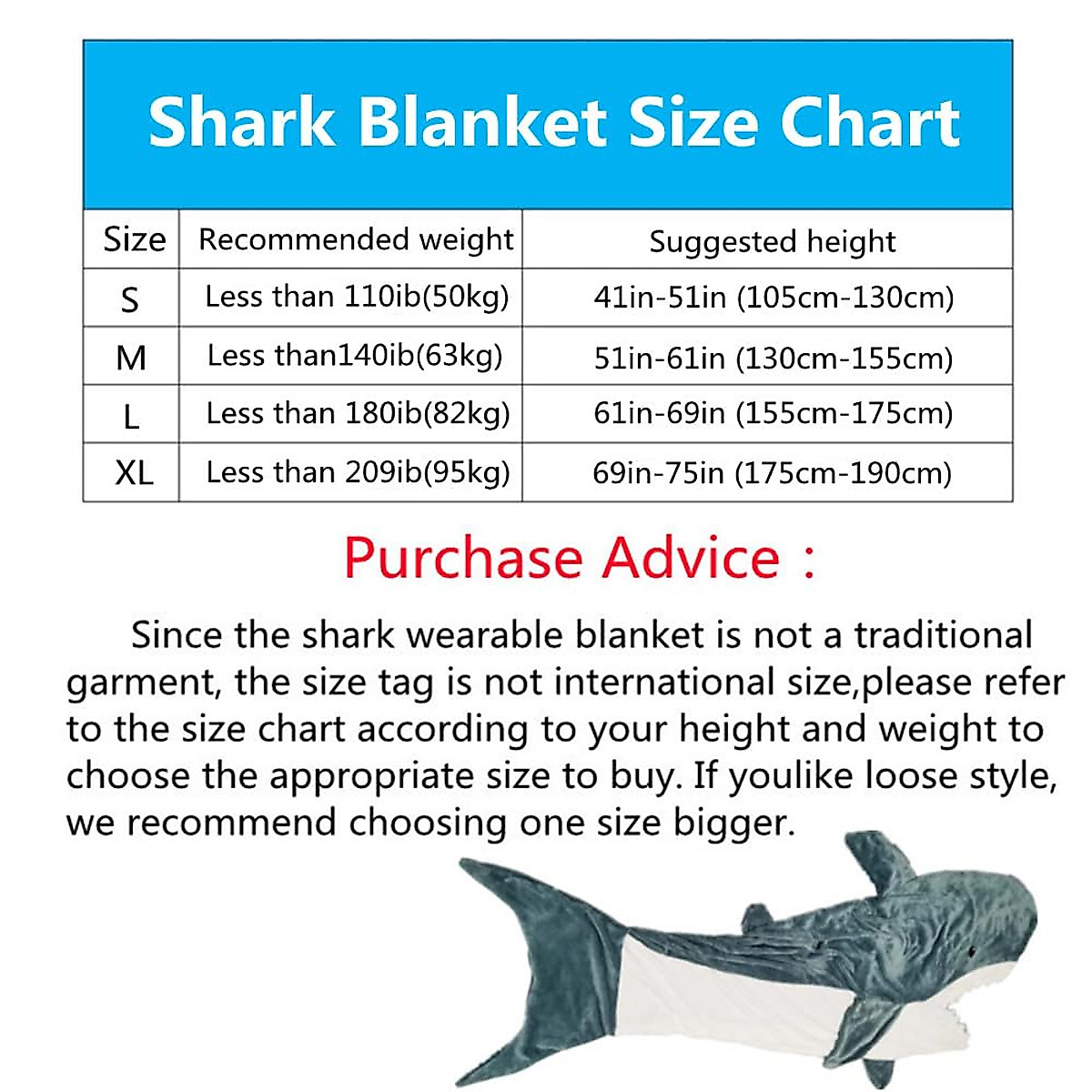 SunBritly Shark Blanket Kids Shark Sleeping Bag Shark Onesie Cosplay Shark Costume Shark Gifts(S,Please refer to the size chart before purchasing)