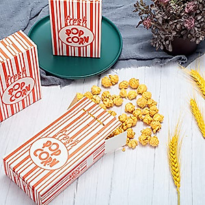 Hotop 200 Pieces Paper Popcorn Bags Close Top Popcorn Boxes Container 6 x 4 x 2 Inches Red and White Striped Popcorn Cups Bucket for Movie Party and Theater Night Supplies White,Red