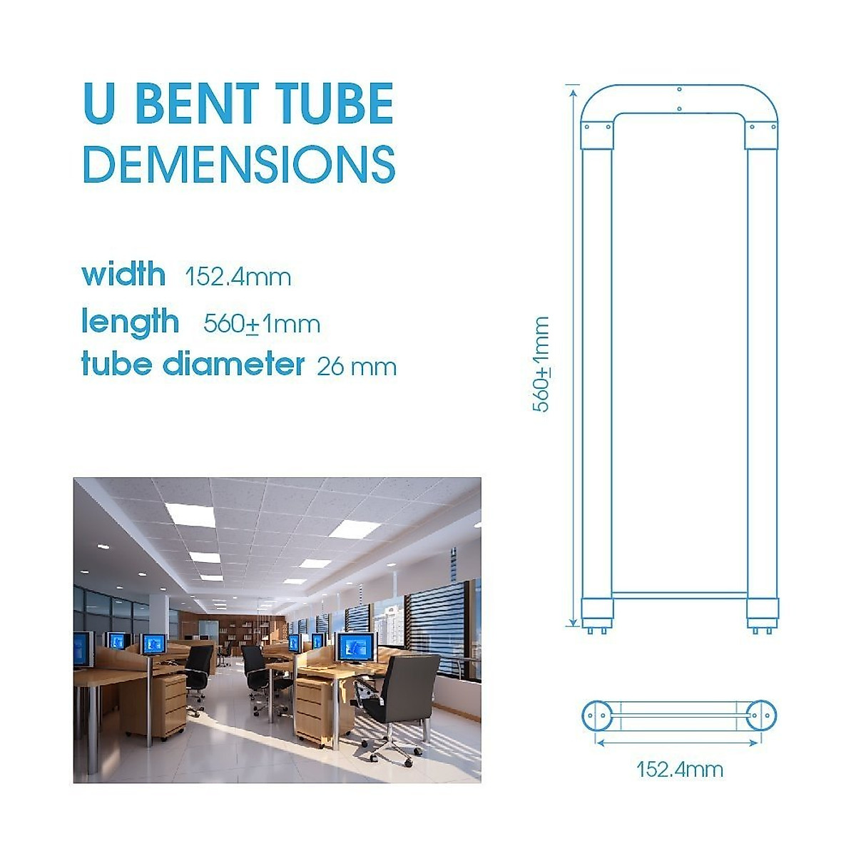 jimwhen U Bend LED Tube Light,2 Foot U Shaped LED Bulb,18W(40W Equiv),2200 Lm Super Bright,5000K Daylight,Dual-end Powered,Ballast Bypass,Fluorescent LED Replacement Bulbs