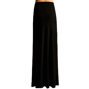 Vivicastle Women's Colorful Printed Fold Over Waist Long Maxi Skirt (Large, Solid Black)