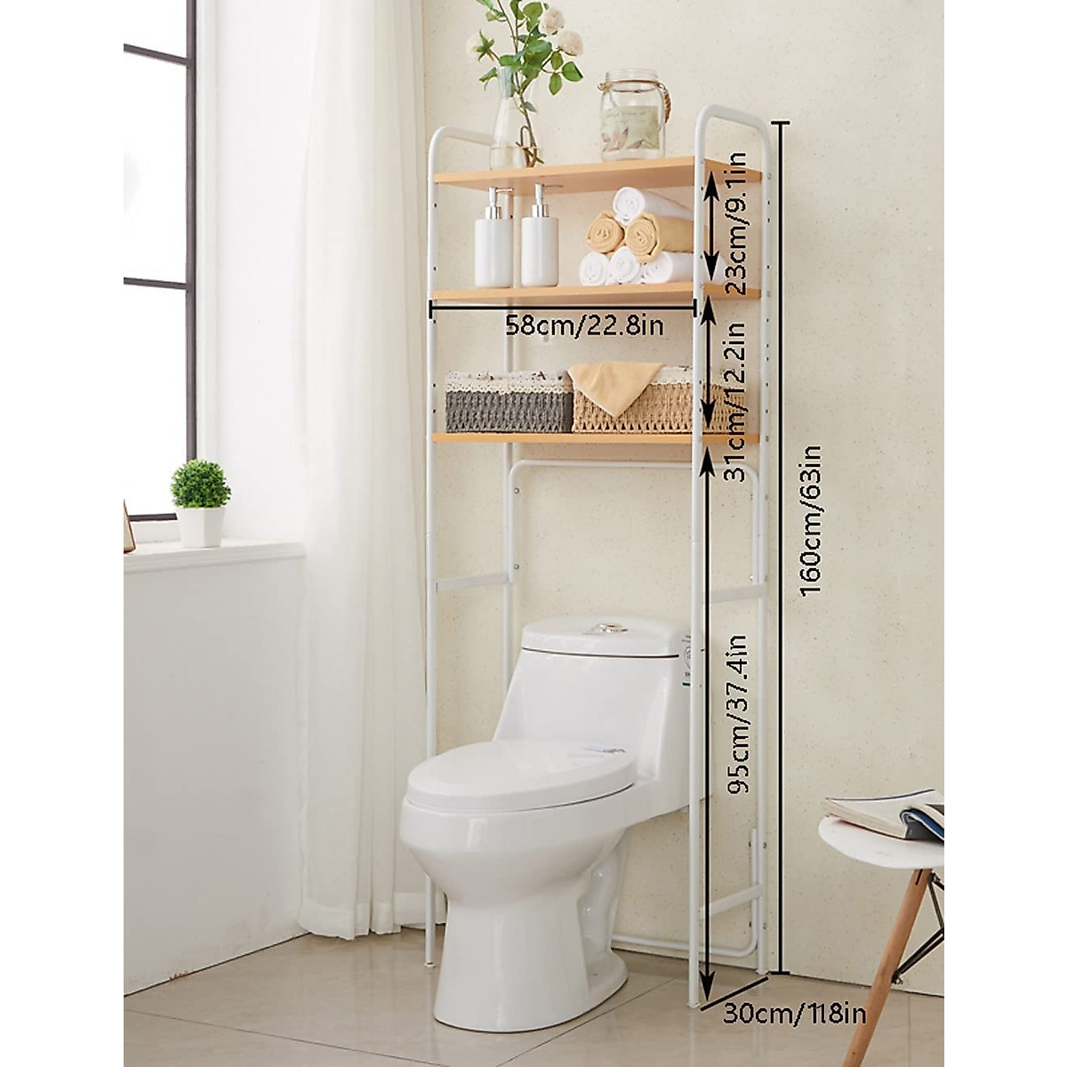 ZXXHNNAIH 3-Tier Toilet Shelf, Easy to Assemble Floor-to-Ceiling Top Storage Corner Commode Rack, Multifunctional Toilet Rack