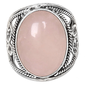 NOVICA Artisan Handmade .925 Sterling Silver Rose Quartz Cocktail Ring Crafted from Indonesia Pink Pale Dogwood Birthstone [0.9 in L x 0.8 in W x 0.3 in H 3 mm W] 'Pink Moon'