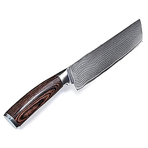 Wakoli Edib Damascus Knife Nakiri with Sharp 6.8 Inch Blade made of 67 Layers Steel with VG10 Core I Professional Kitchen Knife made of Genuine Damascus Steel with Pakka Wood Handle