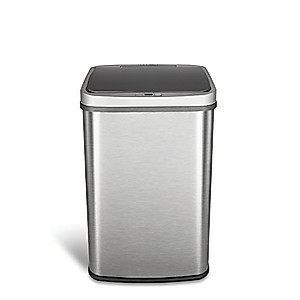 NINESTARS DZT-50-28BR Automatic Touchless Motion Sensor Oval Trash Can, Black Top, 13 Gal BR, Brush