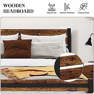 AWQM 14 Inch Full Bed Frame, Metal Platform Full Size Bed Frame with Wood Headboard and Footboard, No Noise, No Box Spring Needed, Bed Central with Extra Metal Support, More Sturdy, Rustic Brown+Black