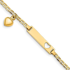 14K Yellow Gold Heart Love Dangling Anchor Mariner Link Name Bar Identification ID Bracelet