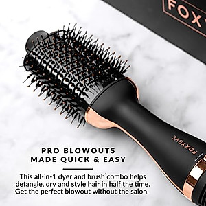 FoxyBae Hair Dryer Brush - 60mm, Rose Gold-Black, Ceramic, Tourmaline, for All Hair Types, Salon-Grade, with Nylon and Boar Bristles, Hot Air Brush and Volumizer in One, 3 Temperature Settings