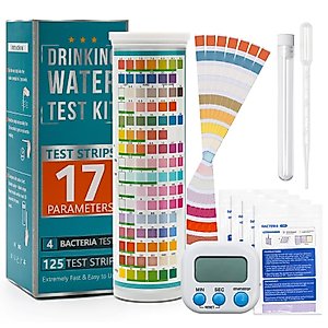 Anglekai 125+8P Drinking Water Testing Kit for Home, Water Testing Kit with 125P Testing Strips/ 4P Bacteria Tests/Tube/Dropper/Timer/Instruction, Well Water Test Kit for Home Water Quality Test