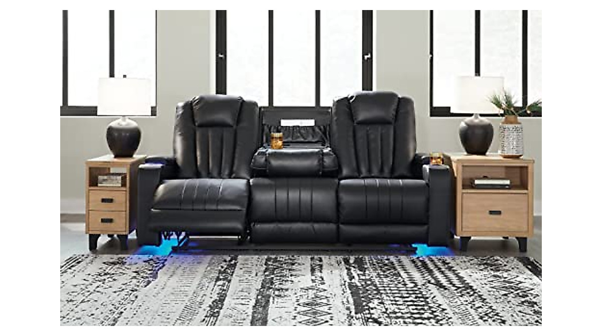 Center Point Faux Leather Reclining Sofa with Drop-Down Table