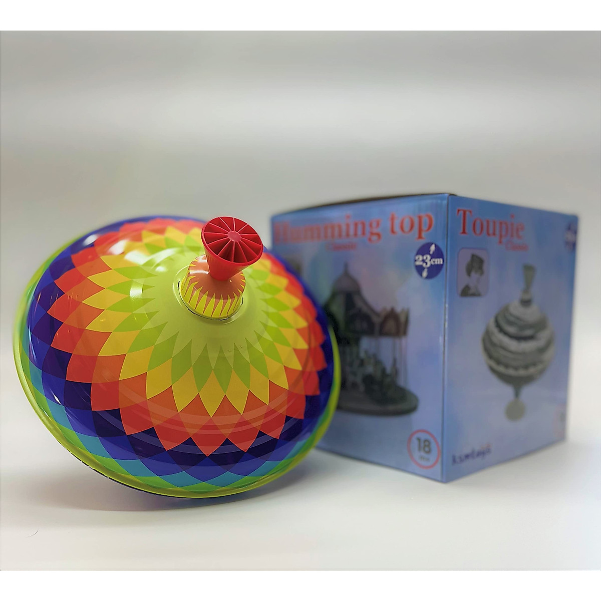 Classic Choral Multicolor Spinning Tin Top Toy from KsmToys The Funny Buzzing Multitaonal Hum Gets Louder As The Top Spins Faster, 9x9x9 Ages 18 m+