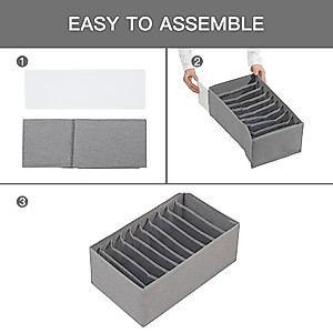 Qozary 4 Pack Drawer Organizers for Clothing, 10 Grids Foldable Dresser Drawer Organizers, Clothes Organizer for Folded Clothes, T-shirt, Tank Tops, Camisoles, Underwear, Leggings, Baby Clothes