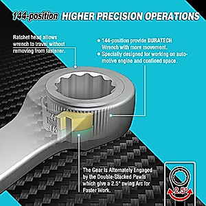 DURATECH Ratcheting Combination Wrench Set, 144-P, Double-Stacked Pawls, 8-Piece, SAE, 5/16'' to 3/4'', CR-V Steel, Black Chrome Plated, with Organizer Pouch