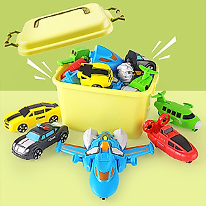 QUERCITRON 5-in-1 Magnetic Vehicles Playset Toy, Transform to Robot, Mix & Match Assembling Building Action Figures Kit with Storage Box, Holiday Birthday Present for Kids, Boys & Girls 3 4 5 6 7 Year