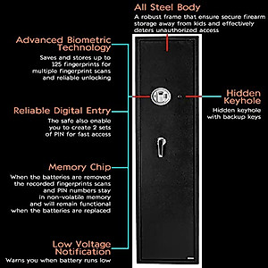Quicktec Large Rifle Safe, Gun Safe for Home Rifles and Pistols, Quick Access 5-6 Gun Cabinet Shotgun Safe (with/Without Scope) with Pistol Lockbox Slient Mode (Large Gun Safe-Biometric) …