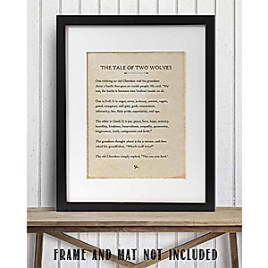 The Tale of Two Wolves Cherokee Poster - 11x14 Unframed Native American Book Page Print - Great Motivational and Inspirational Gift for Home and Office Native American Decor Under $15