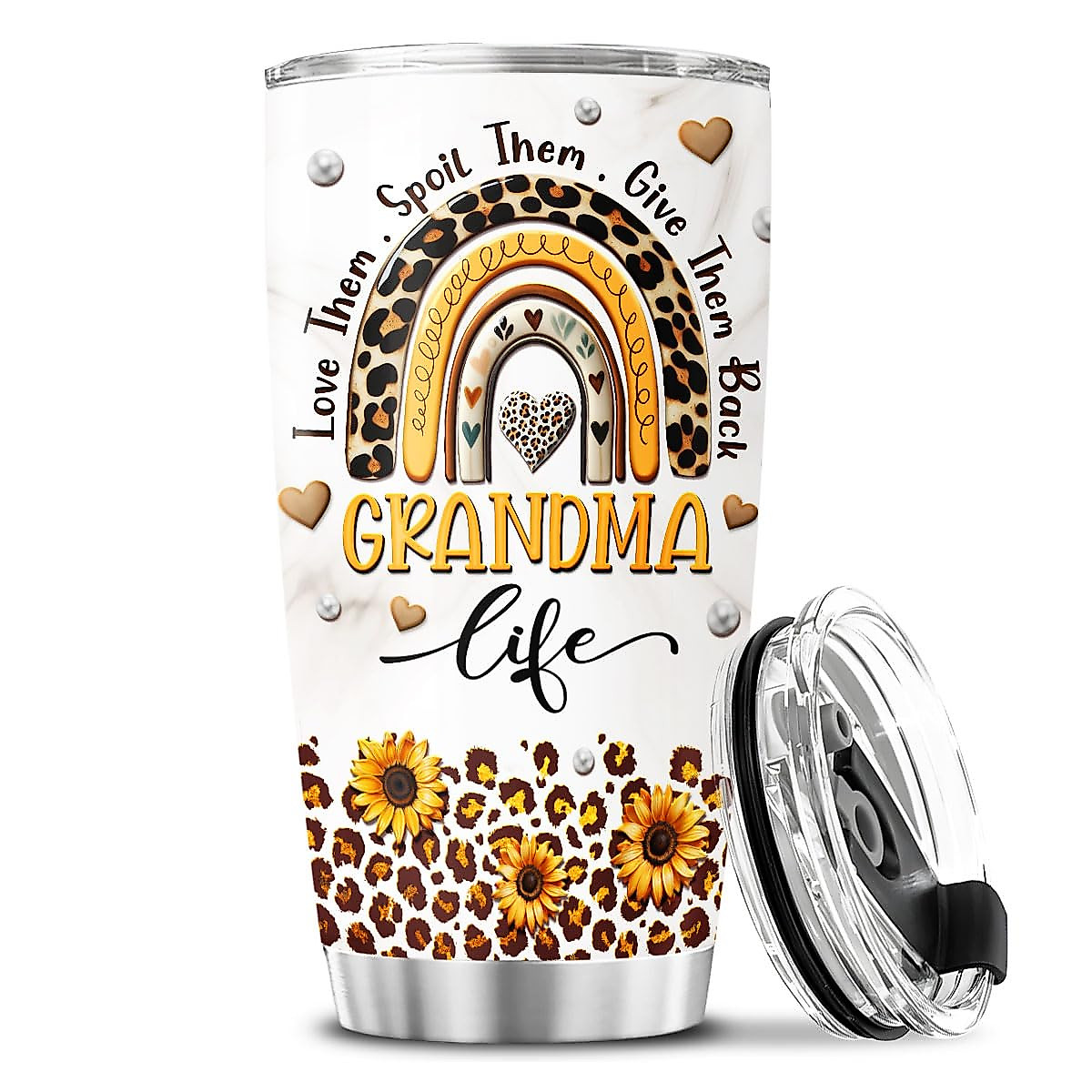 Grandma Rainbow, Tumblers Print Coffee Leopard Nana Granny Cup Cups Handle Cheetah Water, Tumbler 20 Oz With Lid And Straw, Grandma Gifts