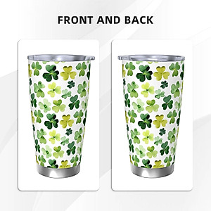 CHASOEA St Patricks Day Tumbler 20oz Watercolor Shamrock Stainless Steel Insulated Tumblers with Lid and Straw Irish Clover Travel Coffee Mug Wine Tea Cups Water Bottle Holiday Gifts for Women