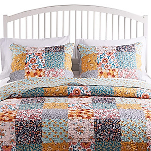 Greenland Home Carlie Modern Floral Reversible Quilt Set, 2-Piece Twin, Calico Patches