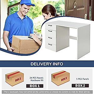 Tangkula White Desk with 4 Storage Drawers, Home Office Writing Desk, Modern Executive Desk, Laptop PC Desk, Vanity Makeup Table, Computer Workstation for Bedroom, Study Room, Office