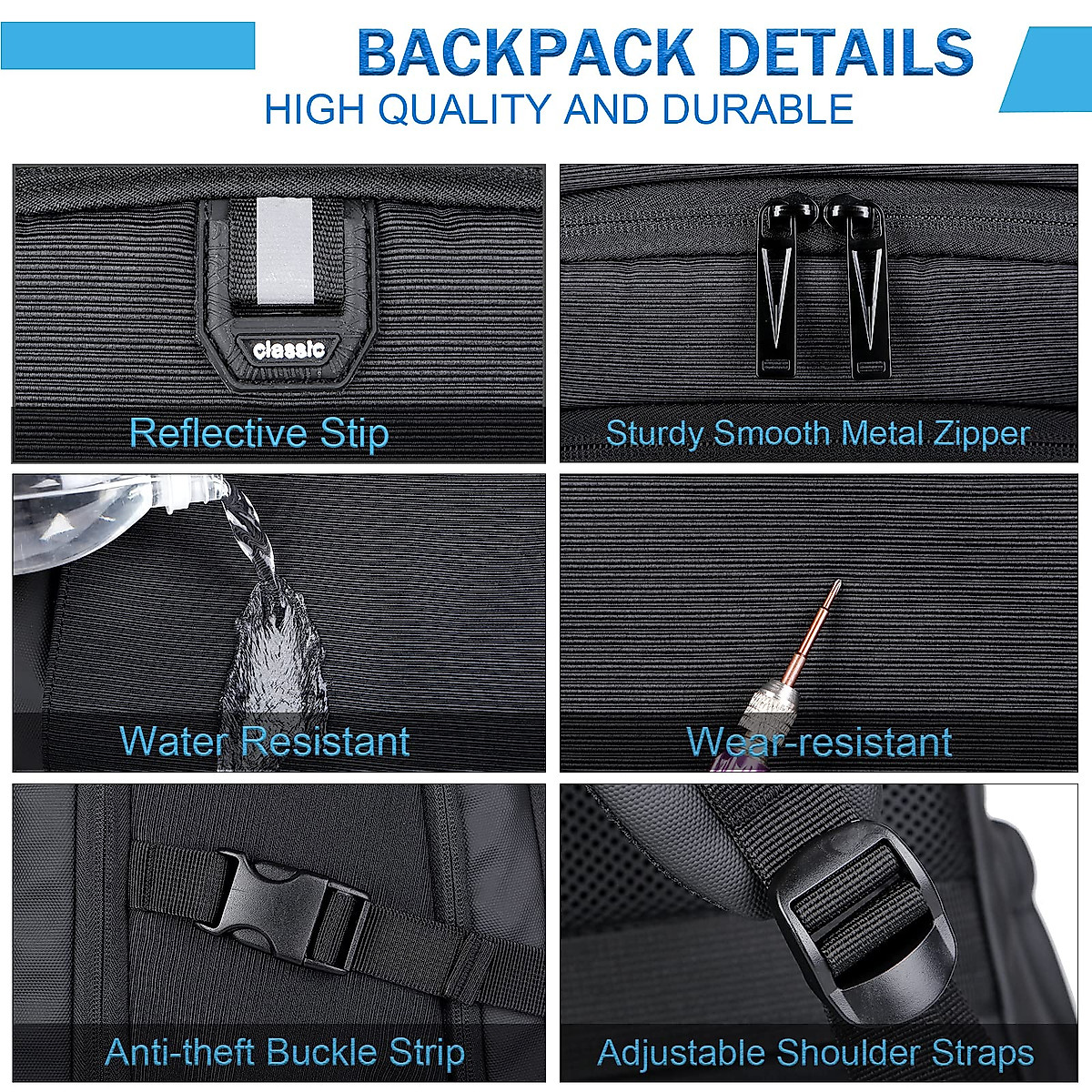 Dec-Mec Laptop Backpack,Travel/Business/ School Multi-Compartment Backpack - Anti Theft Waterproof Backpack with Charging Port for mn