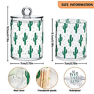 Kigai 2 Pack Apothecary Jars Cute Cactus Qtip Holder Organizer Clear Airtight Container for Cotton Swabs Food Storage 14oz Plastic Jars with Lids
