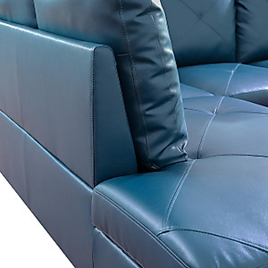 Dyncan 2-Piece Faux Leather L-Shaped Sectional Couch with Storage Ottoman, Large Modular Corner Upholstered Sofas w/Chaise Lounge for Living Room, Modern Deep Seat, Left Armrest, 97 in (Denim)