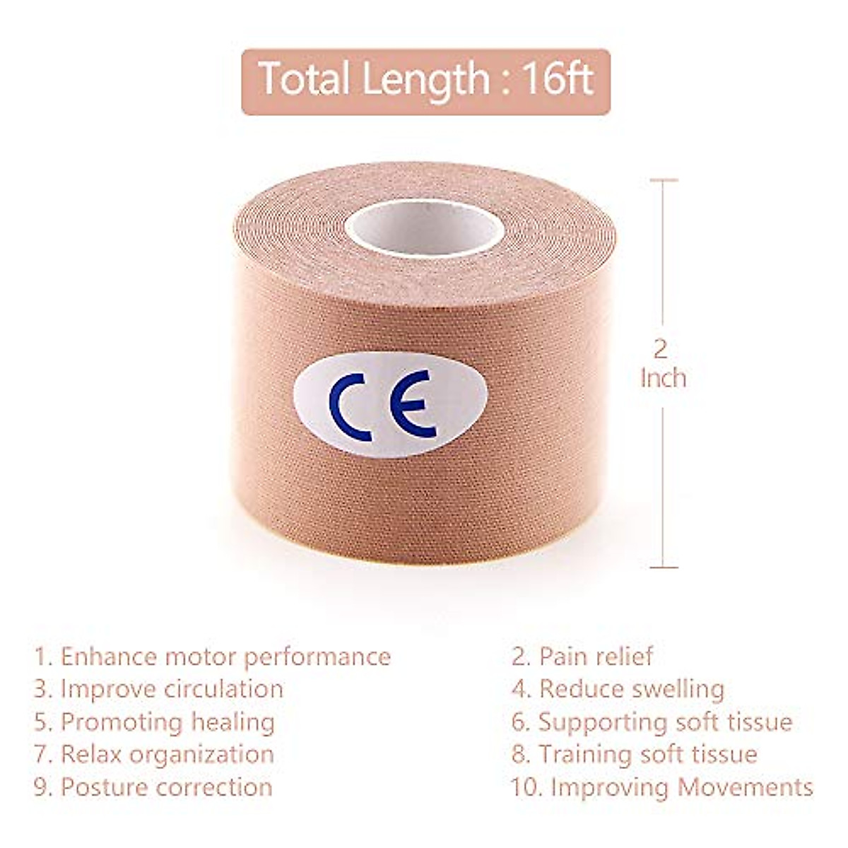 AUPCON Kinesiology Tape Elastic Kinesiology Therapeutic Athletic Tape Hypoallergenic Breathable Cotton Sports Muscle Tape Therapy Recovery Support for Knee Shoulder Ankle Elbow Shin Neck Splints