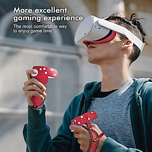 EWalos Accessories for Oculus/Meta Quest 2, Touch Controller Leather Grip Cove, Face Cover and Lens Protective Cover, Sweat-Proof, Light-Proof, Anti-Throw and Comfort-Enhancing Accessories Set(Red)