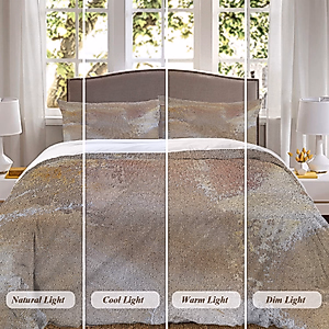 Shrahala Beige Brush Oil Painting Duvet Cover Set Twin Size, Brown Strokes Texture 3 Pieces Soft Brushed 100% Cotton Duvet Covers with Button Closure, 1 Duvet Cover 68x90 inches and 2 Pillow Shams