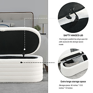IMGDD 45.5 inches Storage Ottoman Bench Upholstered Fabric Storage Bench End of Bed Stool with Safety Hinge for Bedroom, Living Room, Entryway (White)