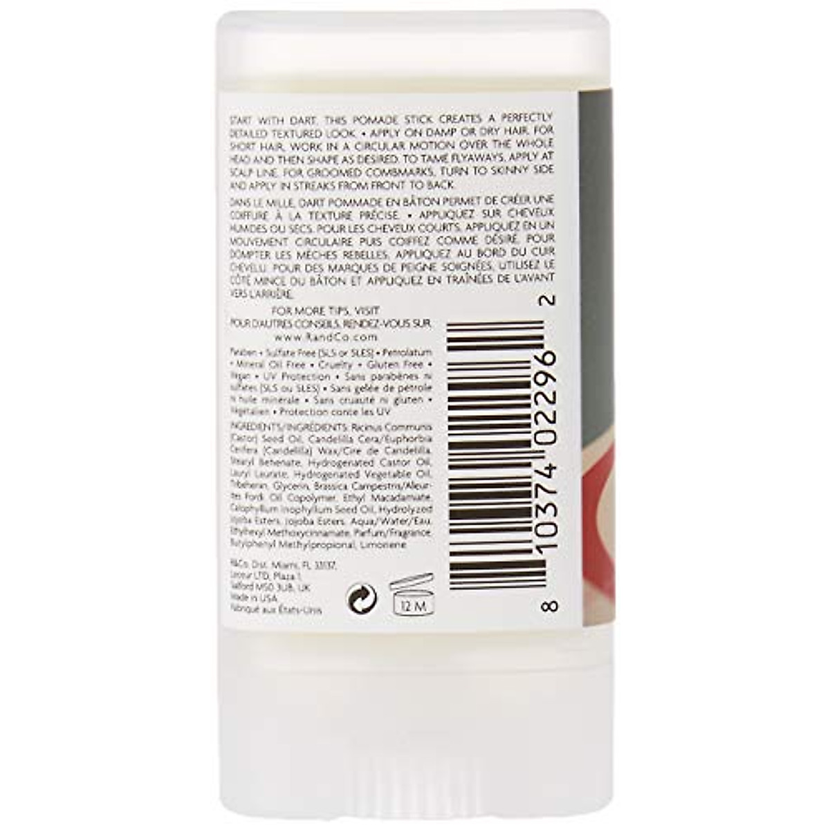 R+Co Dart Pomade Stick | Long Lasting Texture + Shapes, Tames Flyaways | Vegan + Cruelty-Free | 0.5 Fl Oz