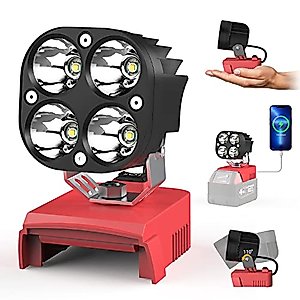 Mtiolhig LED Work Lights for Milwaukee m18 Battery, Cordless Battery Powered LED Shop Light with Stand Portable 18W 2400 Lumens Job Site Work Light with USB Charging Port and Low Voltage Protection