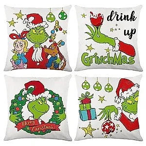 iKopink Christmas Pillow Covers - Christmas Throw Pillows Covers18x18 Set of 4,Pillow Covers for Christmas Decorations,Winter Farmhouse Cushion Cover for Sofa