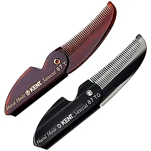 Kent 87T Combo Handmade Folding Pocket Comb for Men, Fine Tooth Hair Comb Straightener for Everyday Grooming Styling Hair, Beard or Mustache, Use Wet or Dry, Saw Cut Hand Polished, Made in England