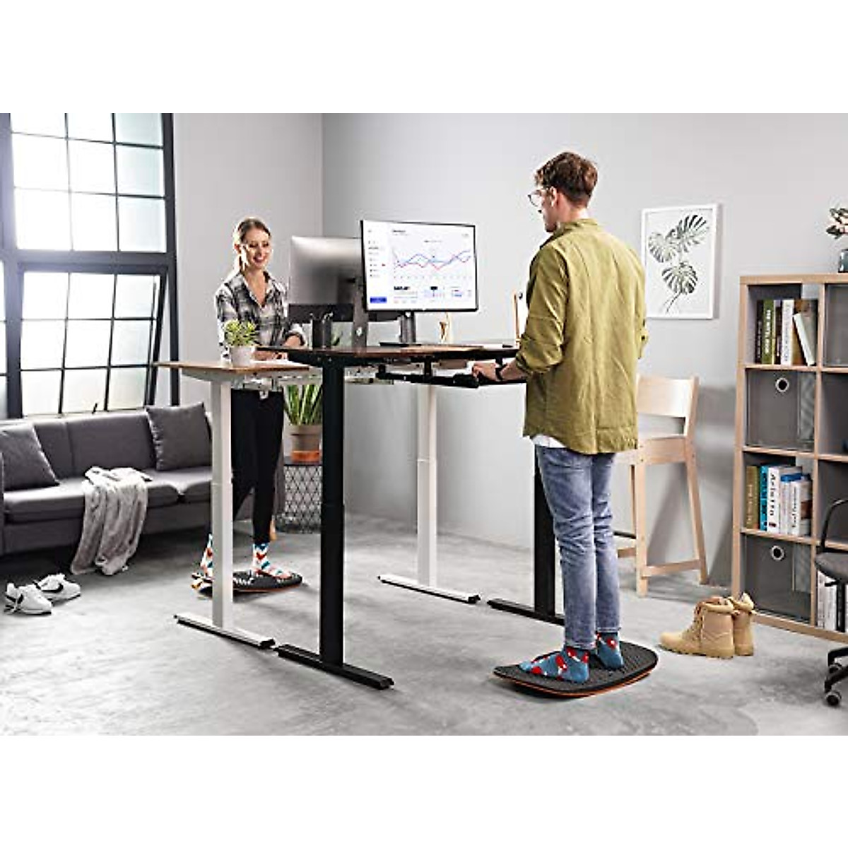 FEZIBO Standing Desk Mat with Anti Fatigue Bar, Wooden Wobble Balance Board with Ergonomic Design Comfort Floor Mat (Medium, Obsidian Black)