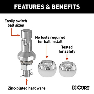 CURT 41782 1-7/8 and 2-Inch Chrome Steel Switch Ball Set, Up to 6,000 lbs. GTW