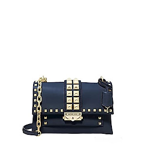 Michael Kors Cece Medium Flap Shoulder Crossbody Bag Navy Gold Studded