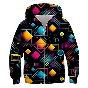 6-8 Years Boys Full Zip Up Hoodies Geometry Pullover for Girls Fall Winter Lightweight Thin Coat for Kids Size 6 7 8 3D Graphic Colorful Sweatsuits for Funny Party Casual School Son Hooded Clothes