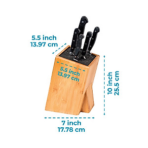 XL Large Universal Knife Block without Knives - Bamboo Countertop Knife Holder w/Removable Bristles - Convenient & Versatile for Any Knife Size