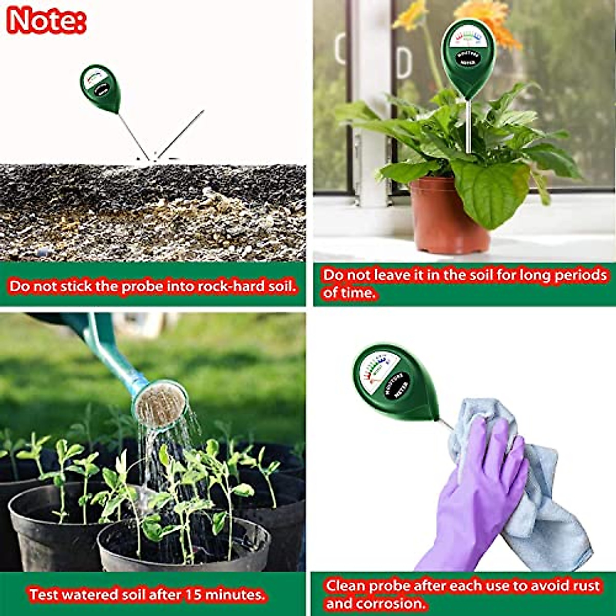 Suplong Soil Moisture Meter,Plant Moisture Meter, Plant Water Meter for Plants, Gardening, Farming, Indoor and Outdoor Plants(No Batteries Required)