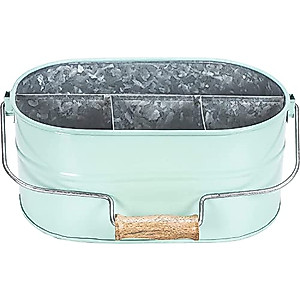 Goroly Home Large Utensil Holder For Kitchen Countertop, Dinner Table, Rustic Farmhouse Caddy For Décor, Metal Galvanized Utensils, Spatula, Spoons, Knives, Forks Organizer - Aqua