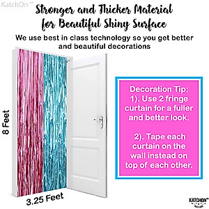 KatchOn, Large Pink and Blue Foil Fringe - 6.4x8 Feet, Pack of 2 | Girl or Boy Gender Reveal Decorations | Pink and Blue Fringe, Boy or Girl Backdrop | Gender Reveal Backdrop for Gender Reveal D√©cor