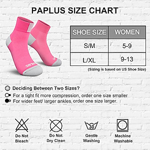 PAPLUS Ankle Compression Socks for Women 6 Pairs, Running Athletic Socks with Arch Support，Plantar Fasciitis Socks